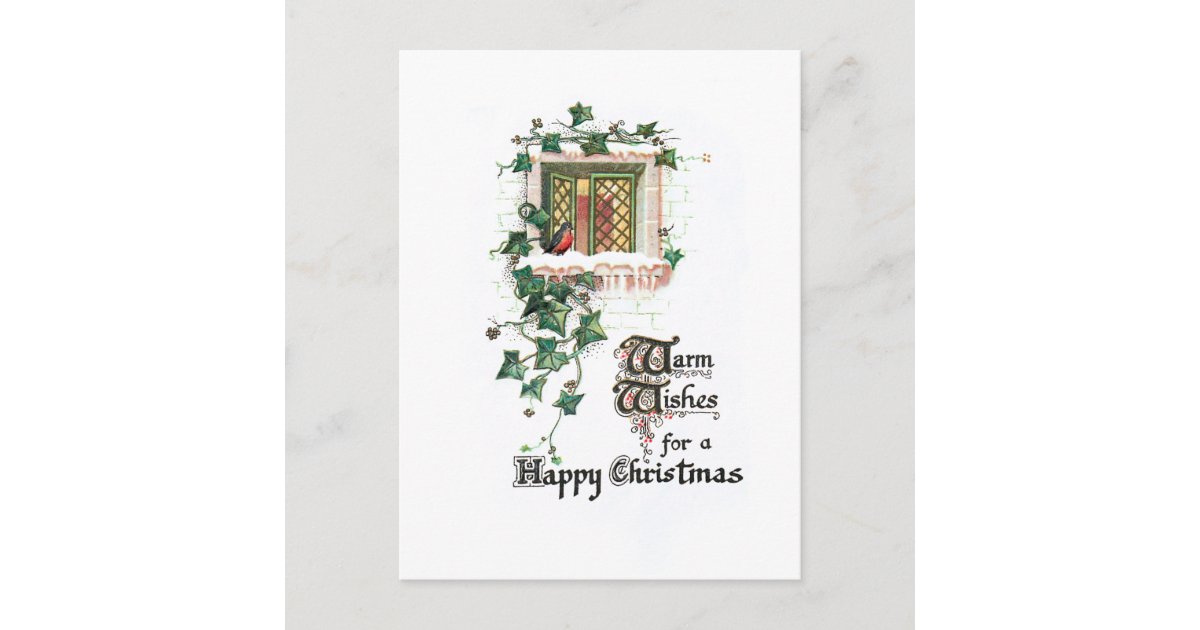 Cozy Vintage Christmas Ivy Covered Window Postcard | Zazzle