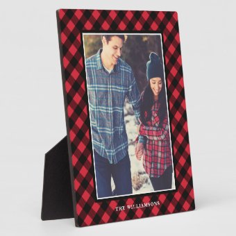 Cozy & Warm | Red Buffalo Plaid Family Photo Frame | Zazzle