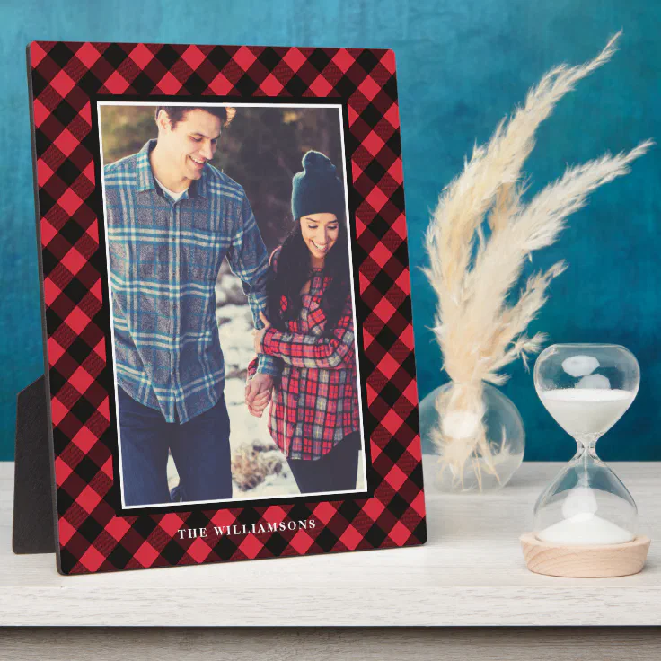 Cozy & Warm | Red Buffalo Plaid Family Photo Frame | Zazzle