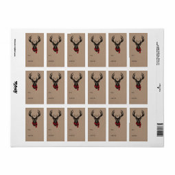 Cozy & Warm | Red Buffalo Plaid Reindeer Monogram Label | Zazzle