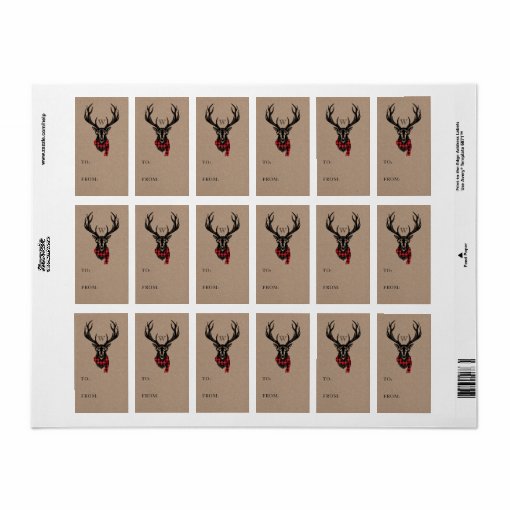Cozy & Warm | Red Buffalo Plaid Reindeer Monogram Label | Zazzle