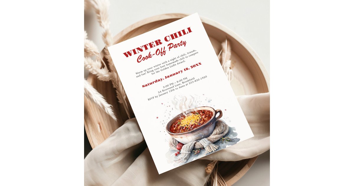 Cozy Watercolor Winter Chili Cook-Off Party Invitation | Zazzle