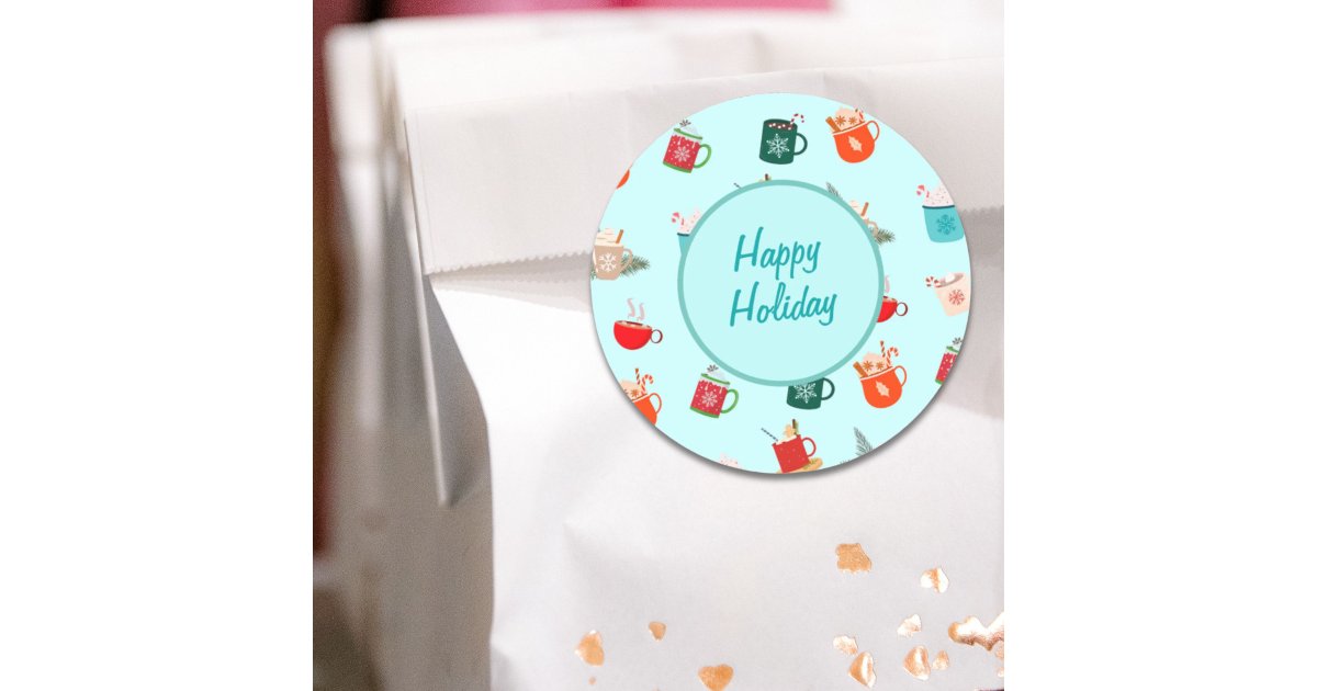 Cozy winter latte hot chocolate festive holiday classic round sticker ...