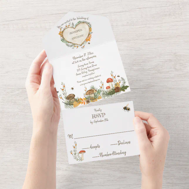 Cozy Woodland Cottagecore Wooden Heart Wedding All In One Invitation ...