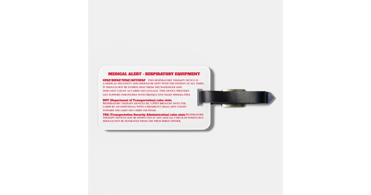 CPAP medical condition carry on travel Luggage Tag | Zazzle