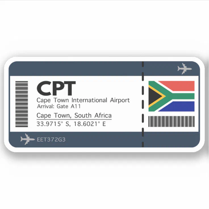 Cpt Cape Town Boarding Pass South Africa Sticker Zazzle