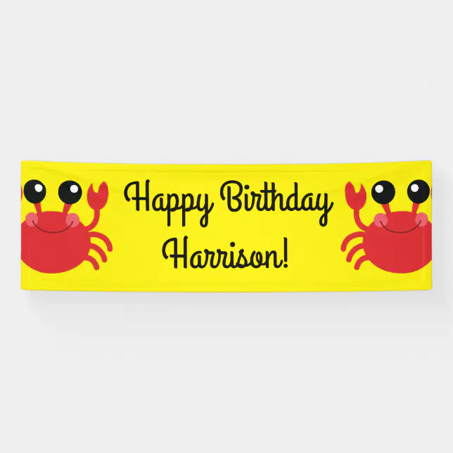 Crab Birthday Party Cute Cartoon Kids Banner | Zazzle