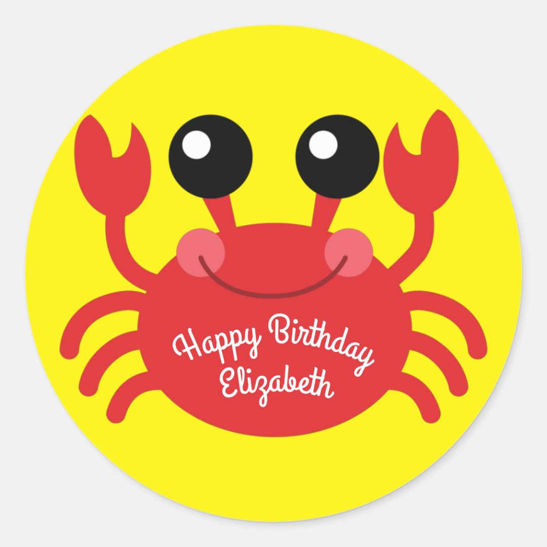Crab Birthday Party Cute Cartoon Kids Classic Round Sticker | Zazzle