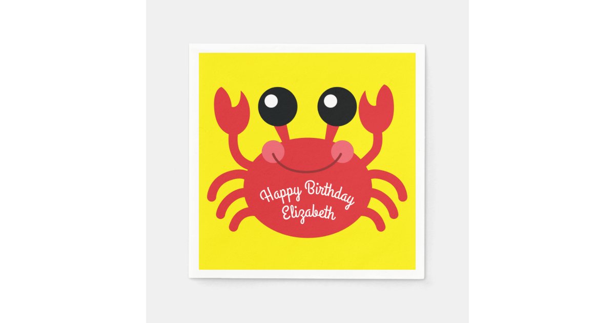 Crab Birthday Party Cute Cartoon Kids Napkins | Zazzle