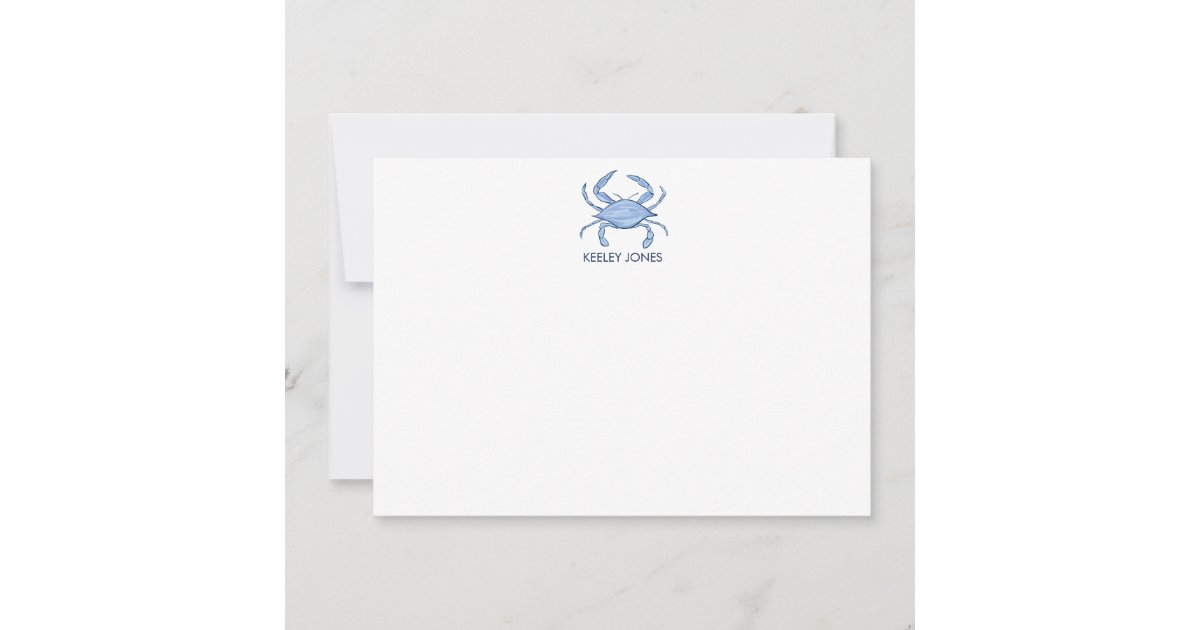 Crab Coastal Chic Personalized Flat Note Card | Zazzle
