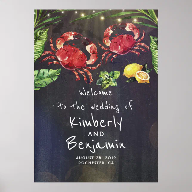 Crab Couple Tropical Wedding Welcome Sign | Zazzle