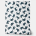 Crab Indigo Blue and White Coastal Pattern Wallpaper | Zazzle