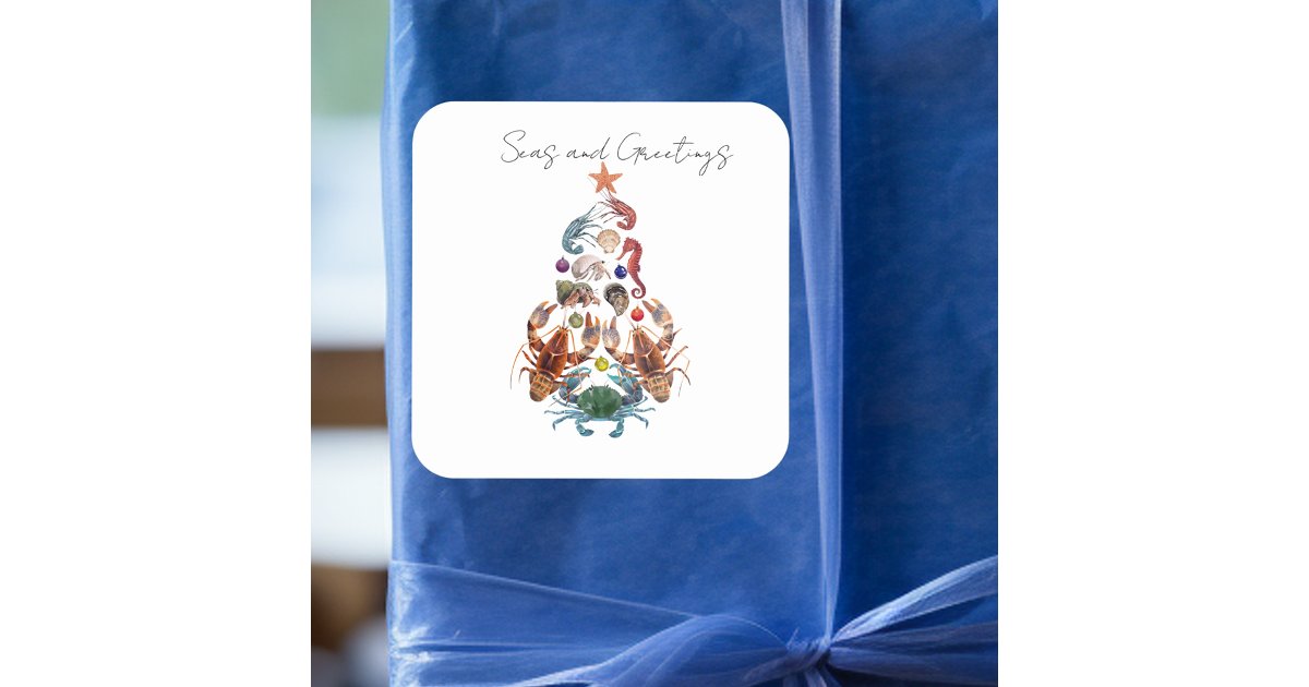 Crab Lobster Christmas Tree Crustacean Sea Holiday Square Sticker | Zazzle