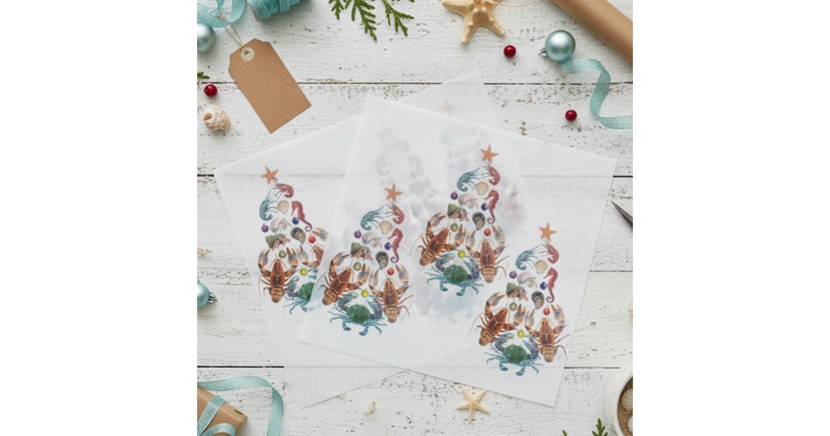 Crab Lobster Christmas Tree Crustacean Sea Holiday Tissue Paper | Zazzle