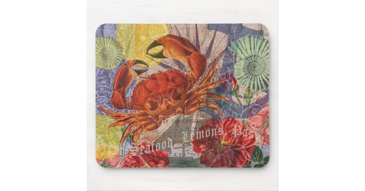 Crab Nautical Beach Seafood Art Mouse Pad | Zazzle