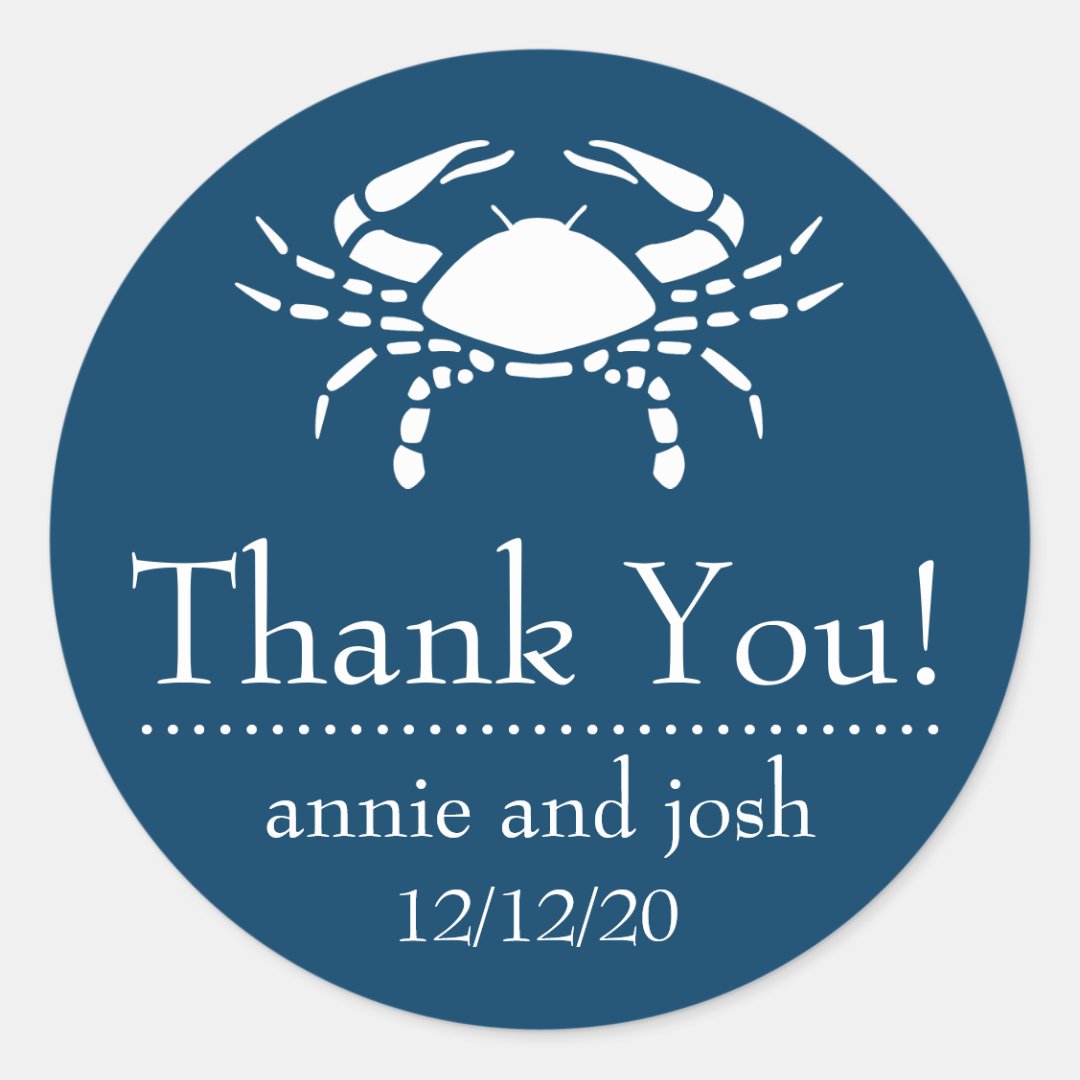 Crab Thank You Labels (Navy Blue) | Zazzle