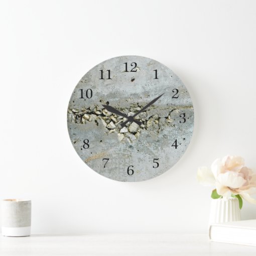 Cracked concrete wall with small stones large clock | Zazzle