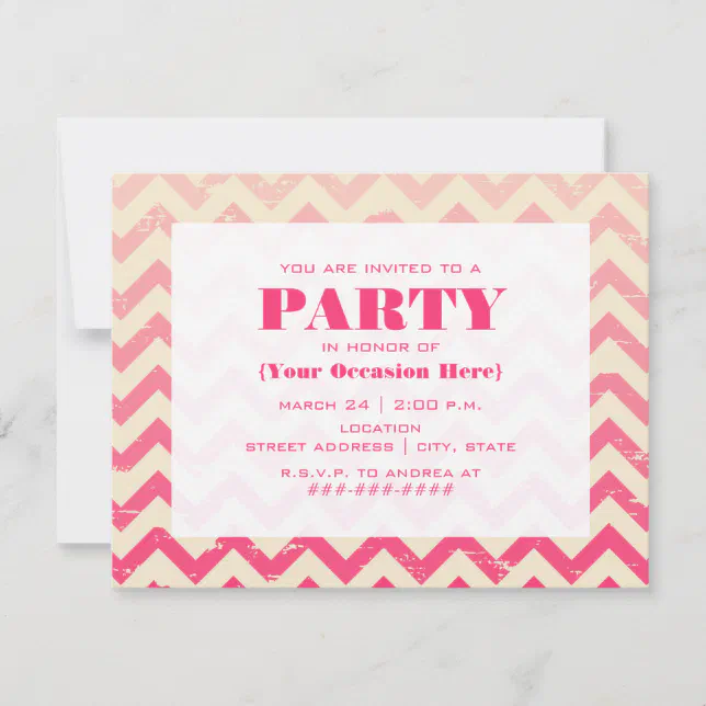 Cracked Pink Ombre Zigzag Party Invitation | Zazzle