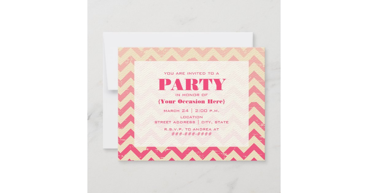 Cracked Pink Ombre Zigzag Party Invitation | Zazzle