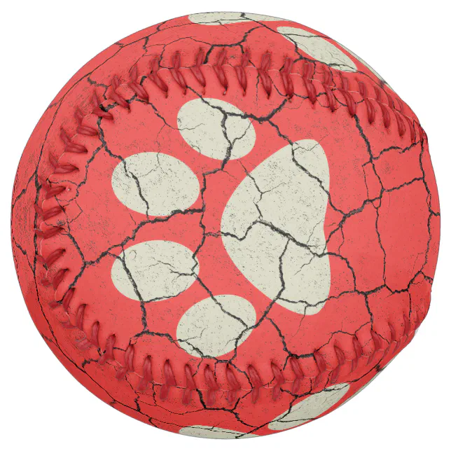 Cracked Vintage Brick Red Animal Dog Paw Print Softball | Zazzle