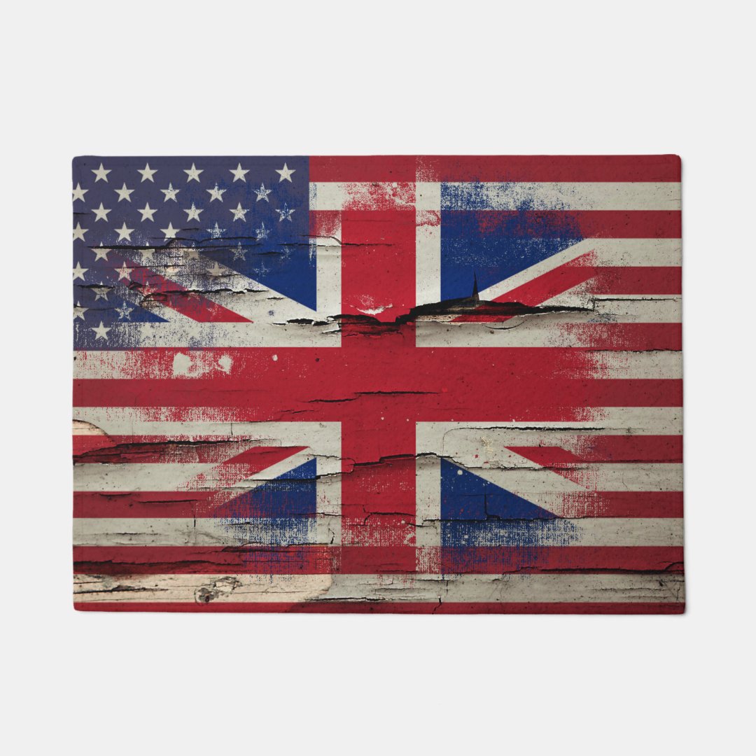 Crackle Paint | British American Flag Doormat | Zazzle