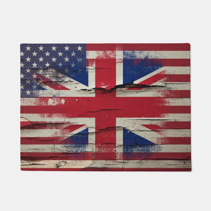 Crackle Paint | British American Flag Doormat | Zazzle