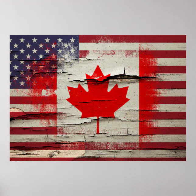 Crackle Paint | Canadian American Flag Poster | Zazzle