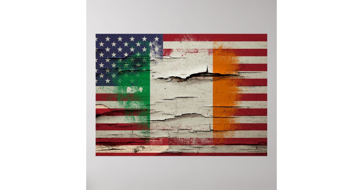 Crackle Paint | Irish American Flag Poster | Zazzle