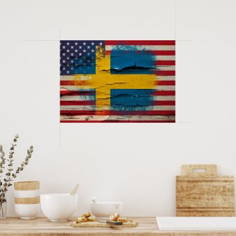 Crackle Paint | Swedish American Flag Poster | Zazzle