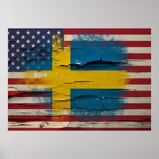Crackle Paint | Swedish American Flag Poster | Zazzle.com