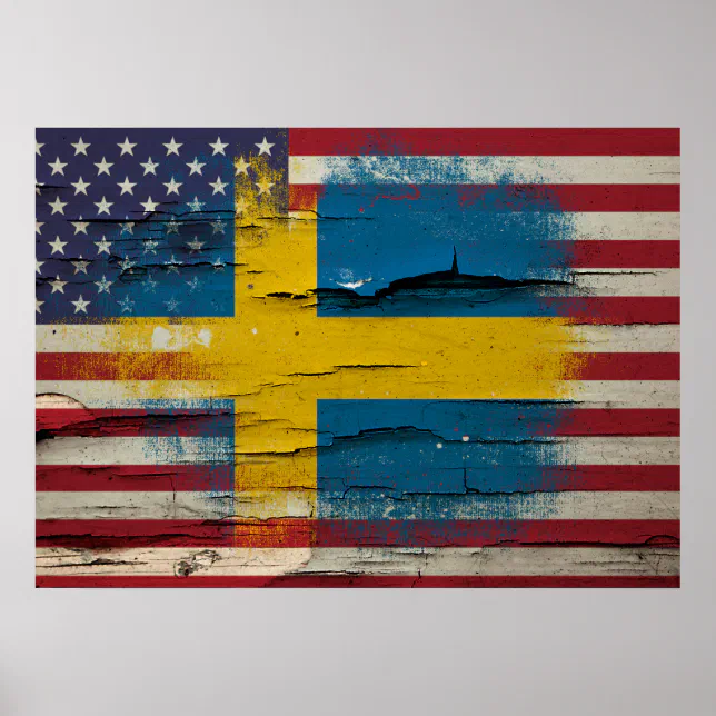 Crackle Paint | Swedish American Flag Poster | Zazzle