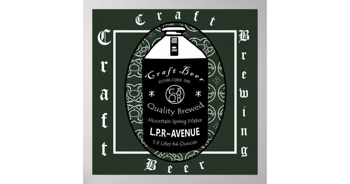 Craft Beer -Growler Green & White Oval Design Poster | Zazzle