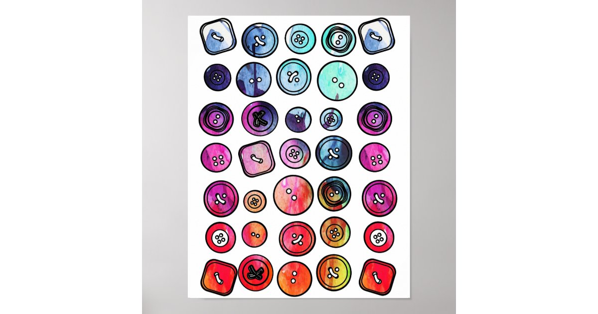 Craft Button Watercolor Poster | Zazzle