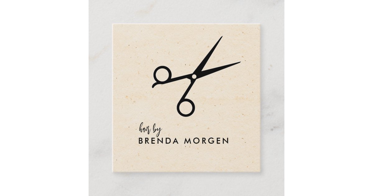 Craft Paper Black Scissors Hair Stylist Square Business Card | Zazzle
