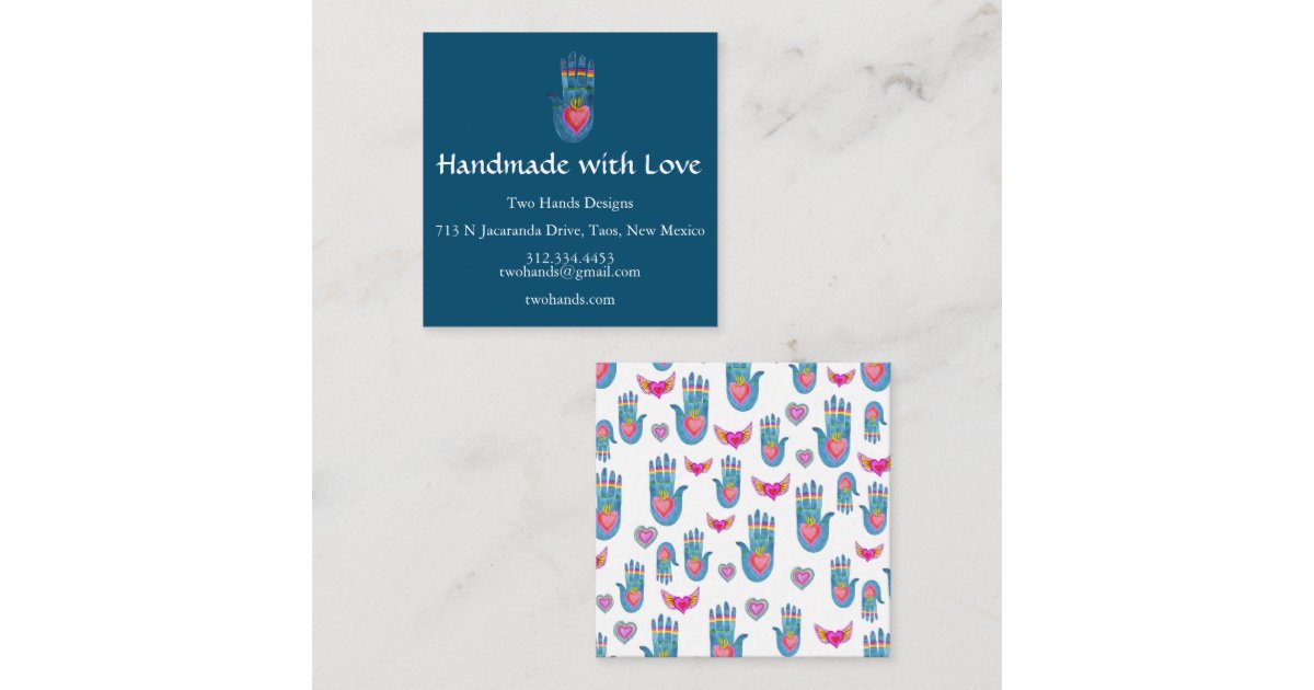 Crafter Handmade Healing Hands Pattern Custom Square Business Card | Zazzle
