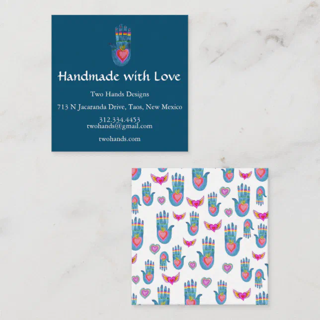 Crafter Handmade Healing Hands Pattern Custom Square Business Card | Zazzle