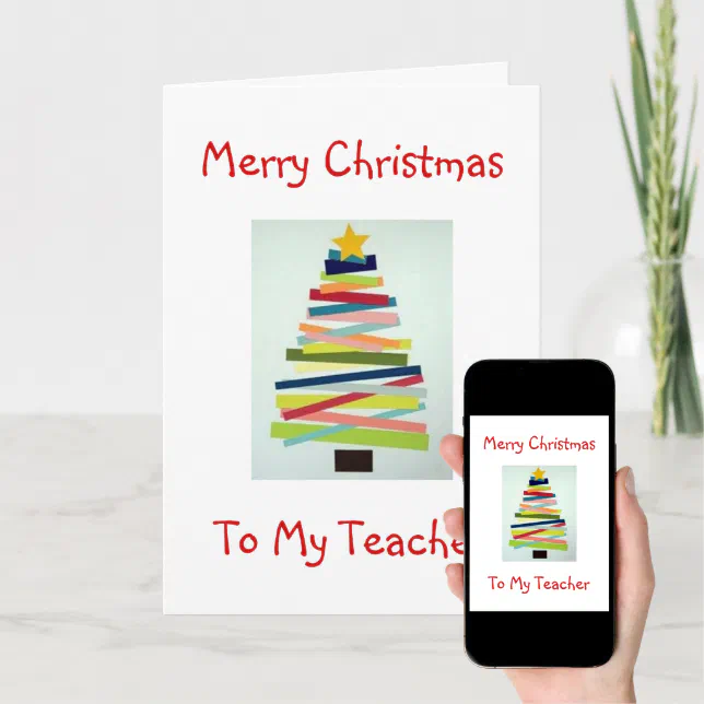CRAFTY TREE FOR SPECIAL TEACHER AT CHRISTMAS HOLIDAY CARD | Zazzle