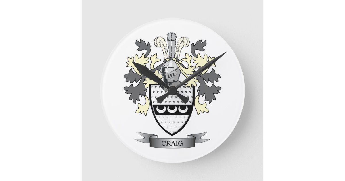 Craig Family Crest Coat of Arms Round Clock | Zazzle