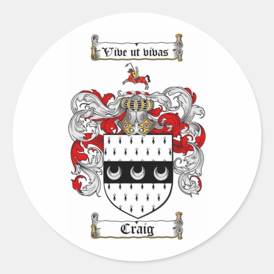 CRAIG FAMILY CREST - CRAIG COAT OF ARMS CLASSIC ROUND STICKER | Zazzle