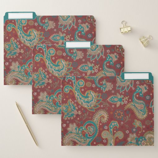 Cranberry Teal and Tan Paisley Print (teal inside) File Folder | Zazzle