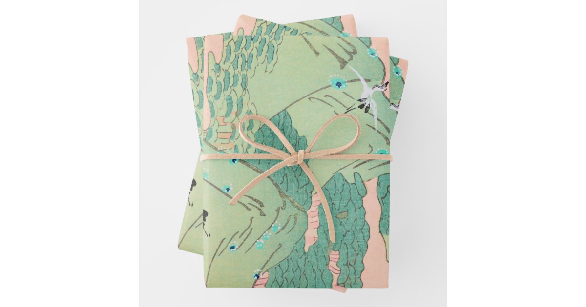Cranes over Mountains Vintage Japanese Pattern Wrapping Paper Sheets ...