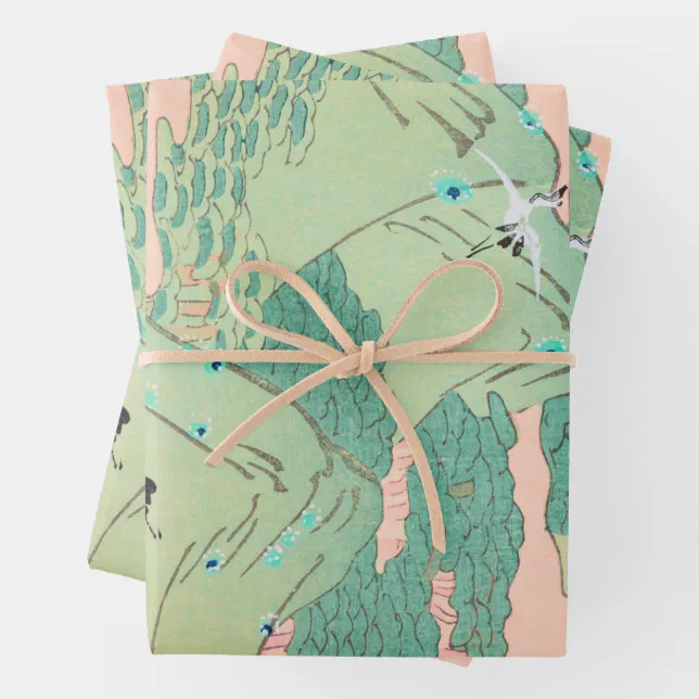 Cranes over Mountains Vintage Japanese Pattern Wrapping Paper Sheets ...