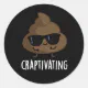 Craptivating Funny Cool Poop Pun Dark BG Classic Round Sticker | Zazzle