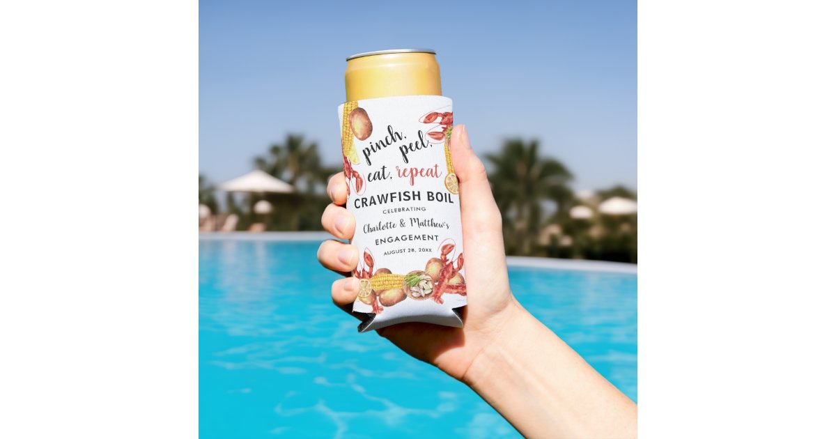Crawfish Boil Couples Engagement Party Seltzer Can Cooler | Zazzle