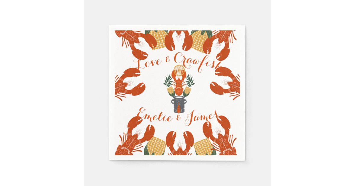 Crawfish Boil Engagement Party-Love & Crawfish Napkins | Zazzle