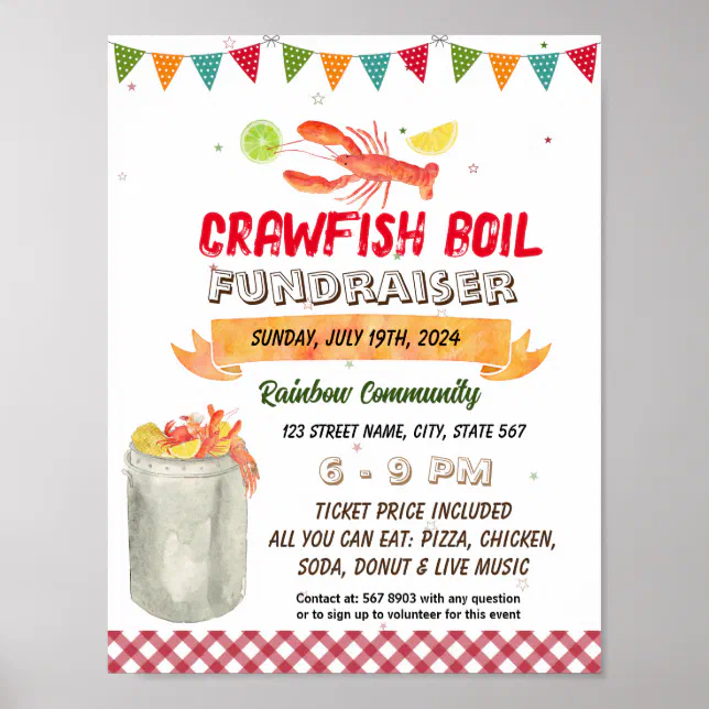 Crawfish Boil Fundraiser event template Poster | Zazzle