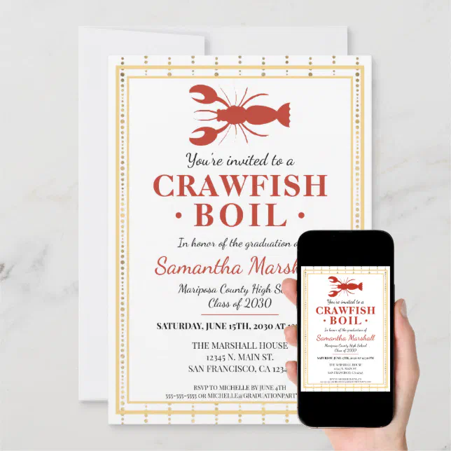 Crawfish Boil High School College Graduation Party Invitation | Zazzle