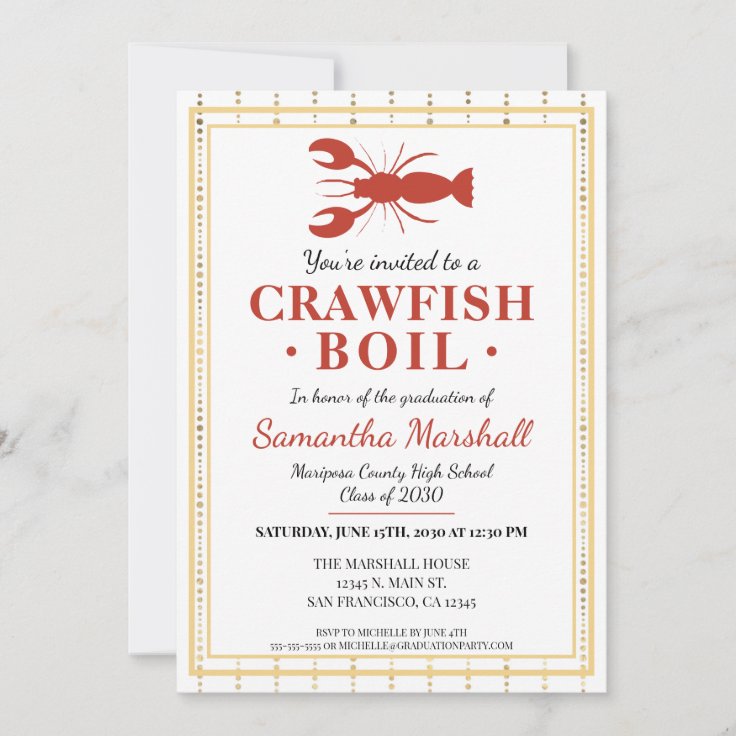 Crawfish Boil High School College Graduation Party Invitation | Zazzle