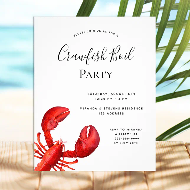 Crawfish boil party red lobster budget invitation flyer | Zazzle