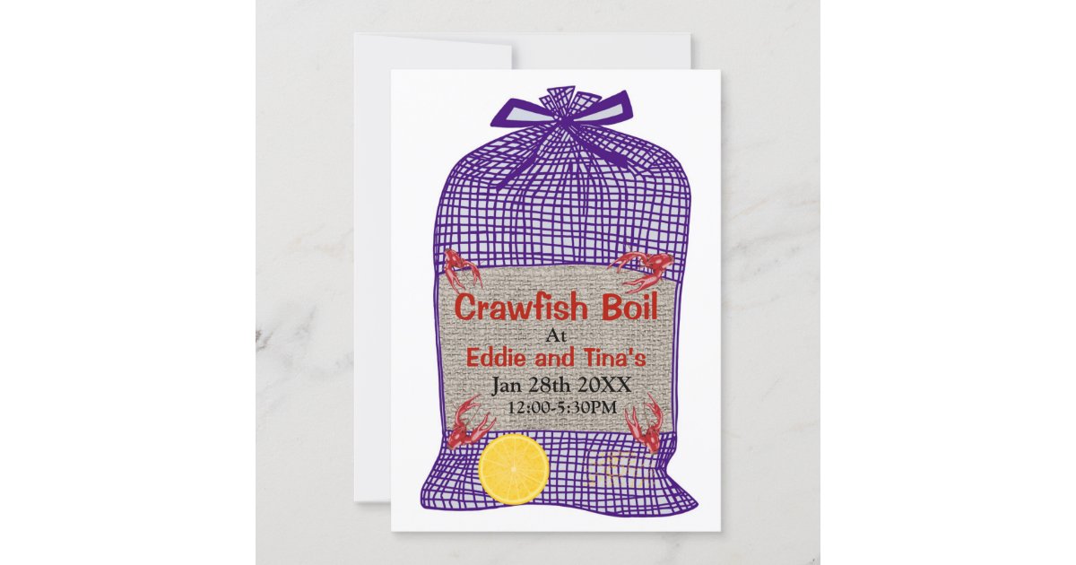 Crawfish Boil Purple Sack Invitation | Zazzle